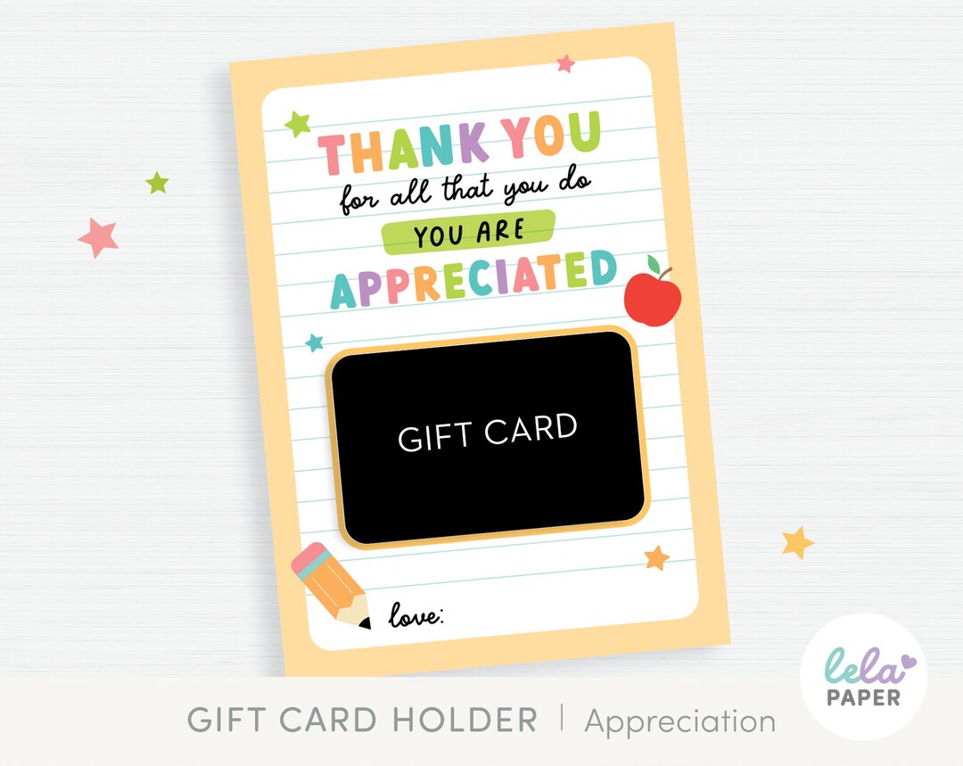 Teacher Appreciation Gift Card Holder, Thank You Teachers Card, Cute ...
