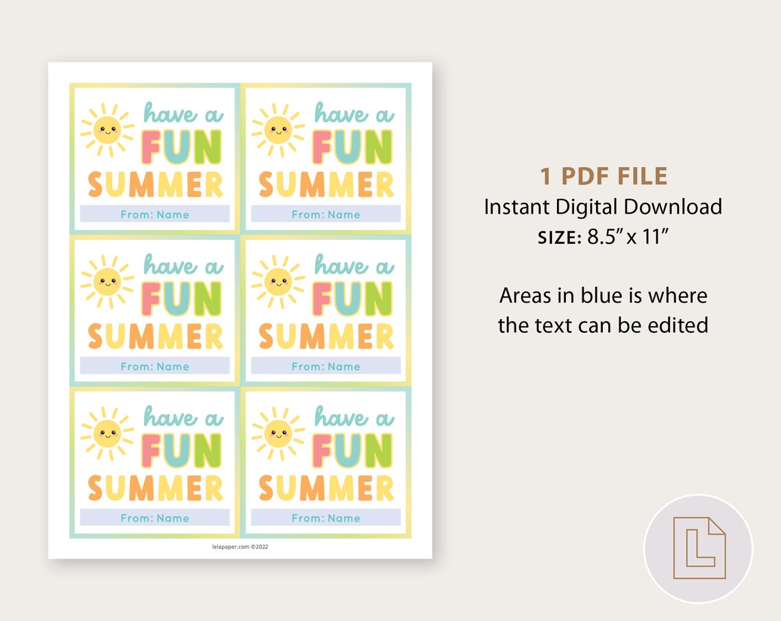 Editable End of School Year Tags Class Summer Gift Tags Printable ...