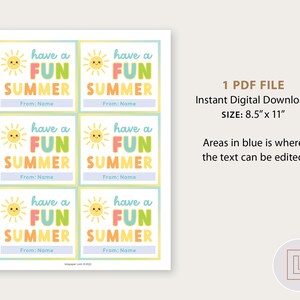 Editable End of School Year Tags | Class Summer Gift Tags Printable ...