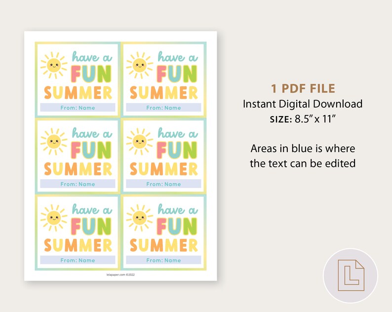 Editable End of School Year Tags Class Summer Gift Tags Printable ...