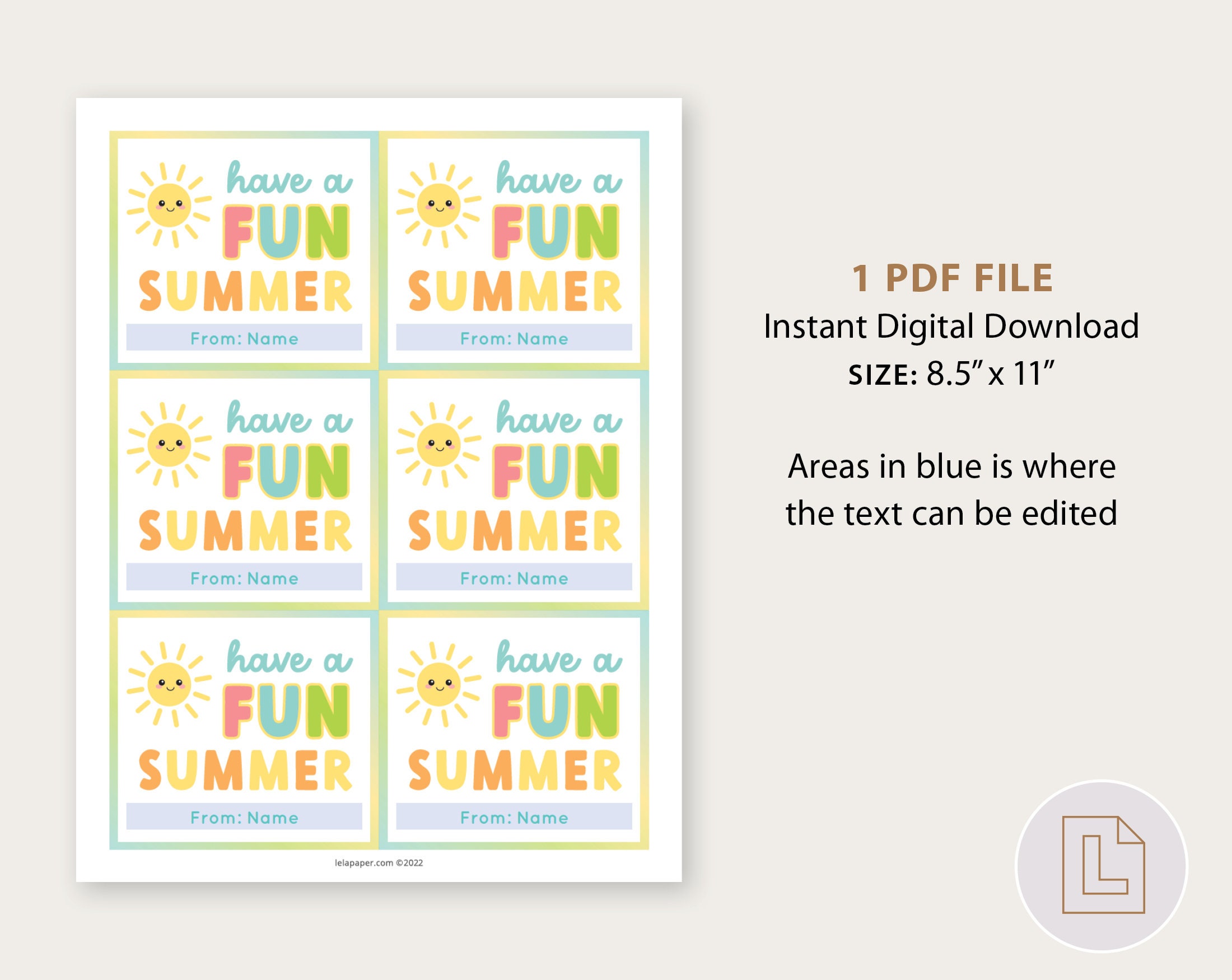 Editable End of School Year Tags Class Summer Gift Tags Printable ...