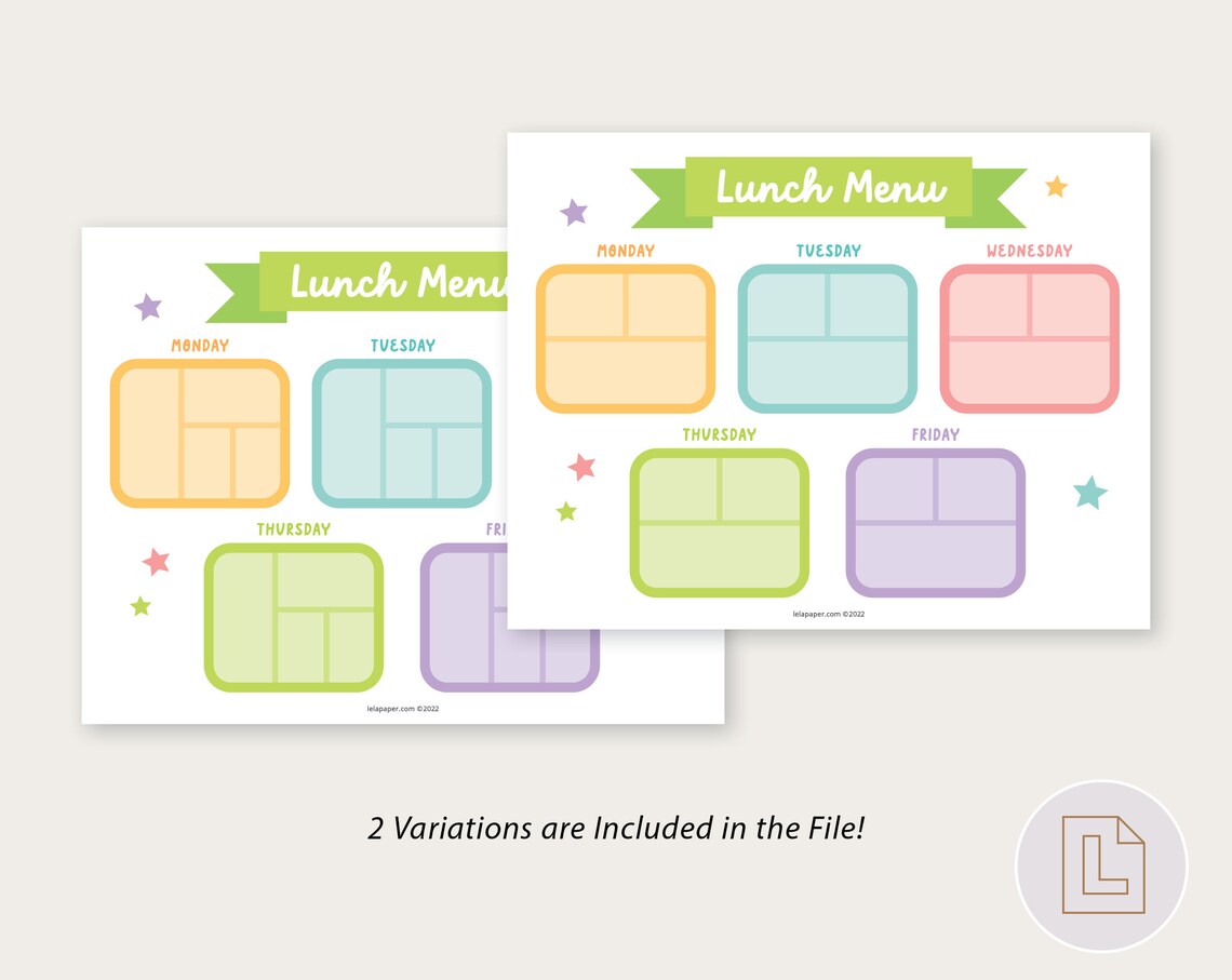 Kids Lunch Weekly Menu Planner Chart Menu Planning Printable School ...