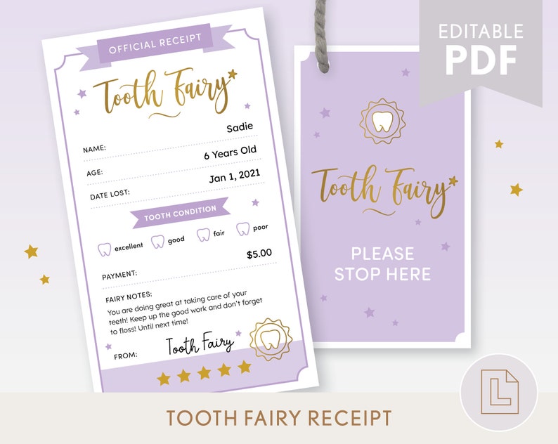 Tooth Fairy Receipt Editable Printable First Lost Tooth - Etsy