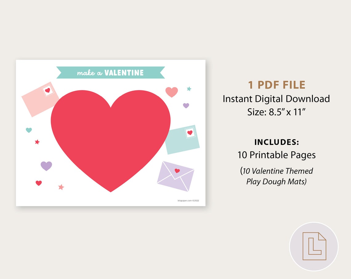 Valentine's Day Play Dough Mats Printable Playdough Activity Hearts and ...