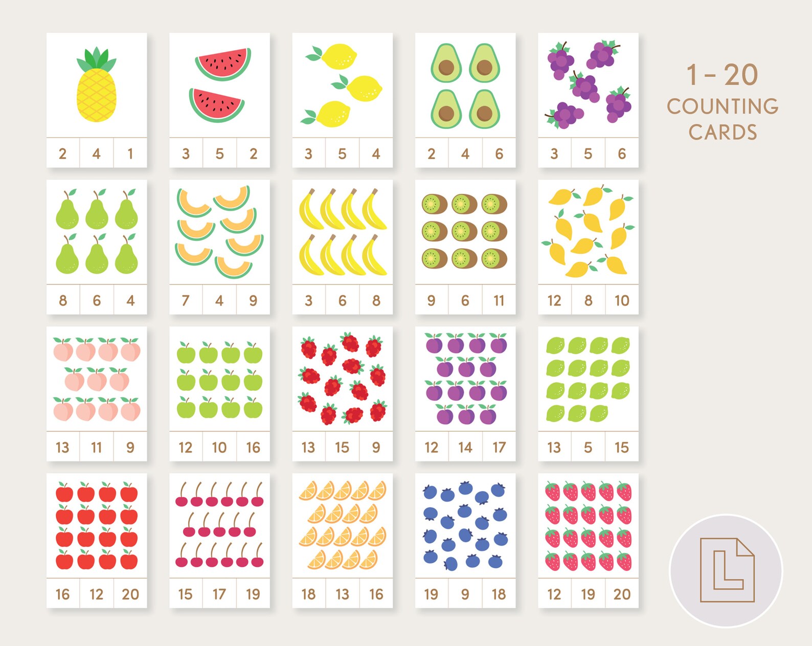 Fruit Count and Clip Cards | Counting 1-20 Number Flashcards ...