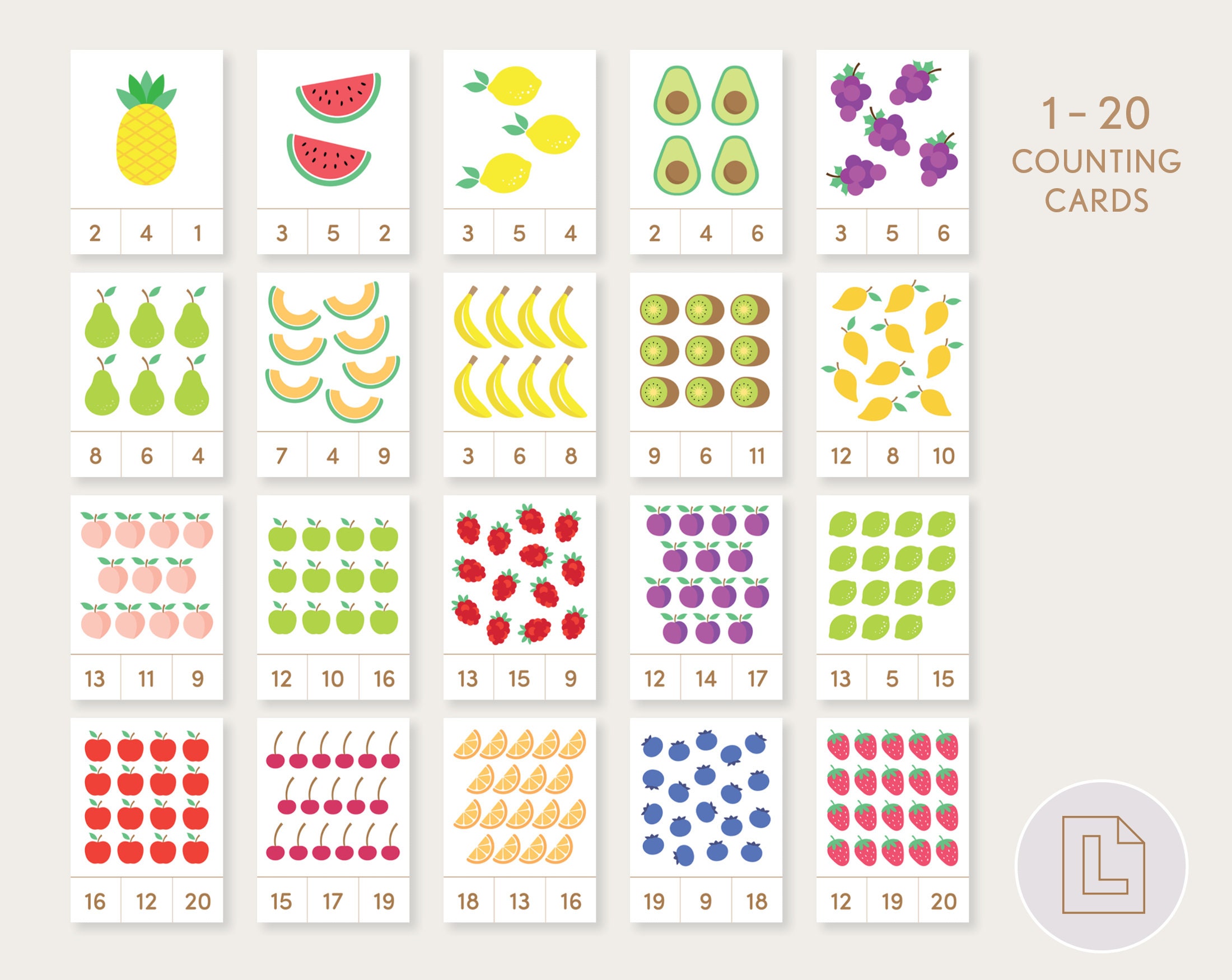 Fruit Count and Clip Cards | Counting 1-20 Number Flashcards ...