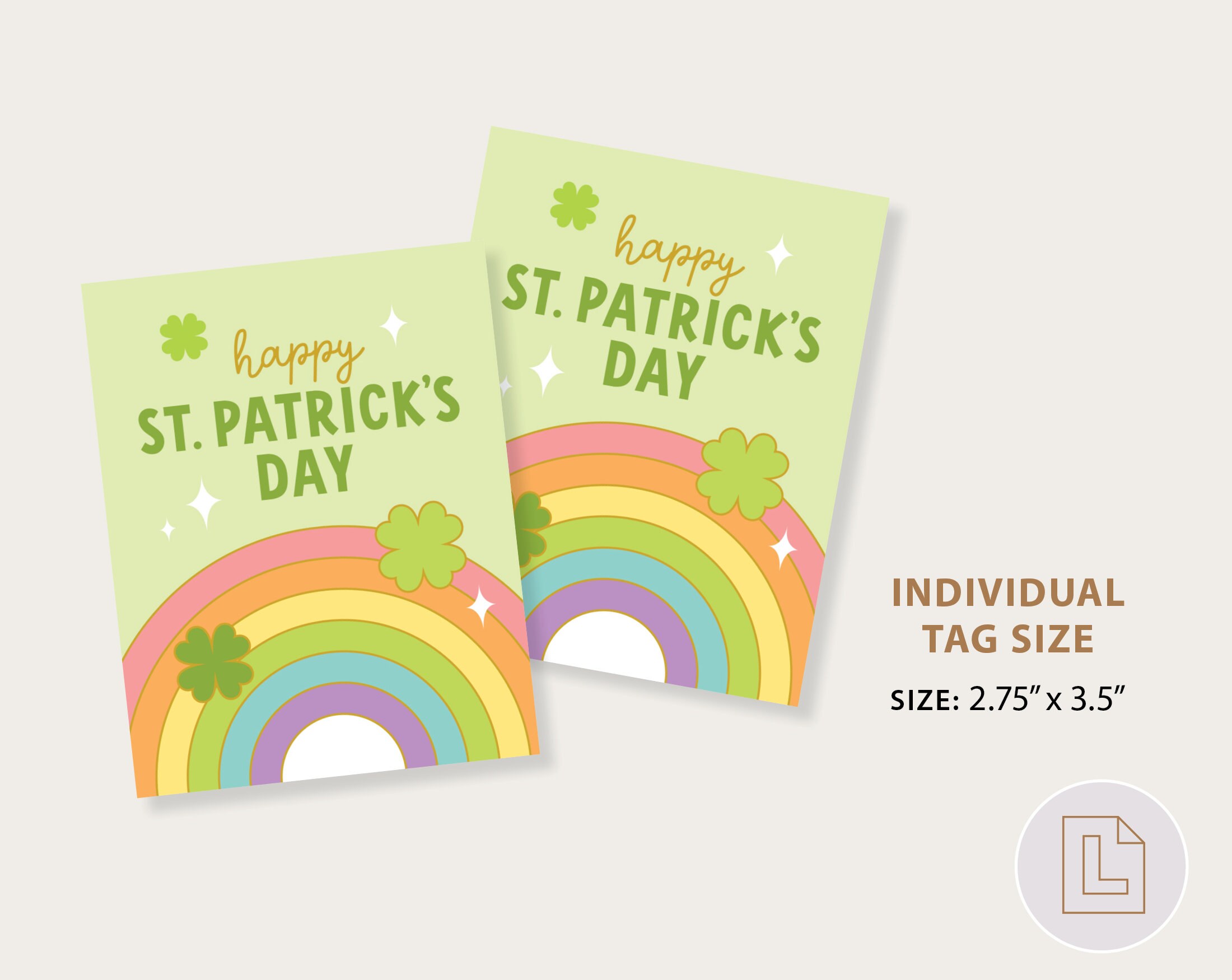 St. Patrick's Day Kids Gift Tags Classroom School Rainbow Shamrock Card ...