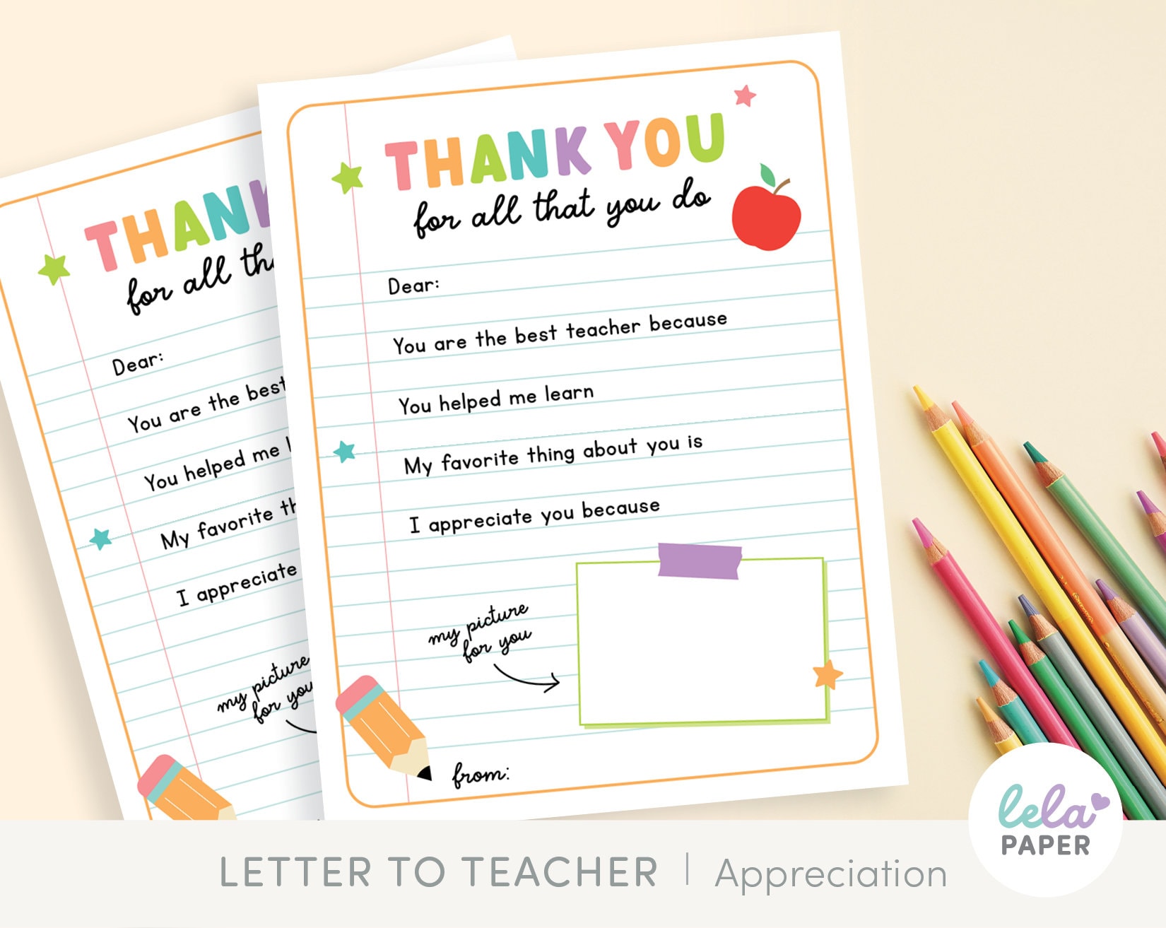 Teacher Appreciation Week Printable Gift, Teacher Thank You Letter for ...