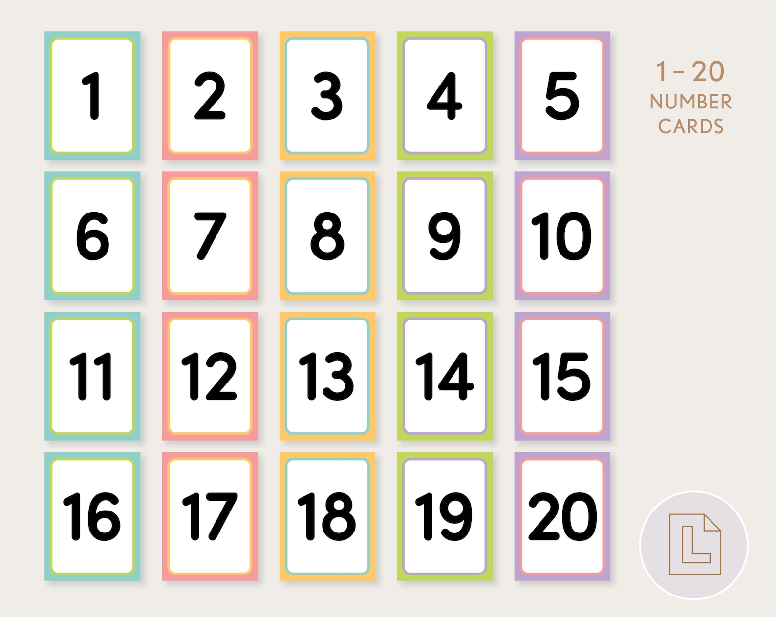 Numbers 1-20 Flash Cards Printable | Counting 1-20 Number Cards ...