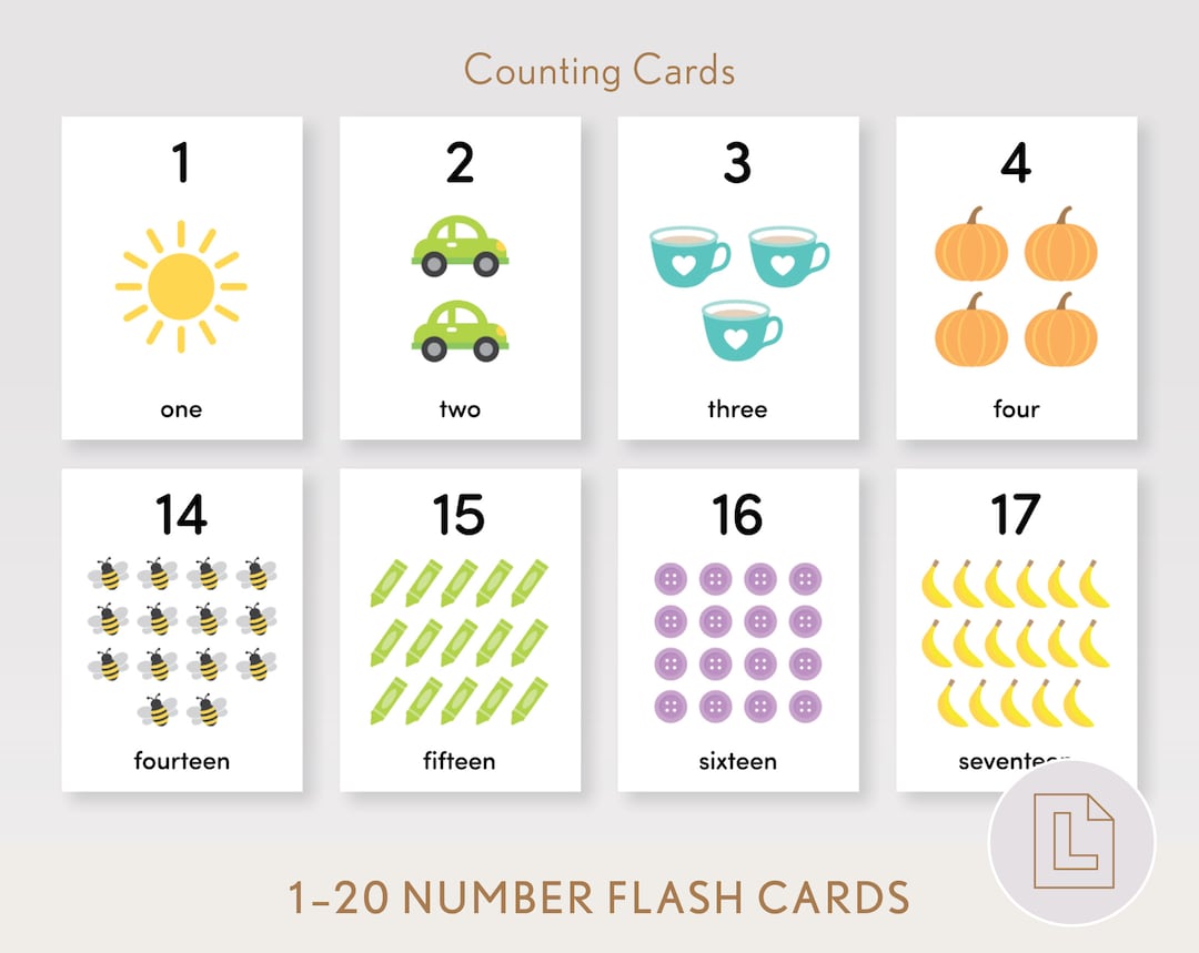 Numbers 1-20 Counting Flash Cards, Learning to Count Toddler Preschool ...