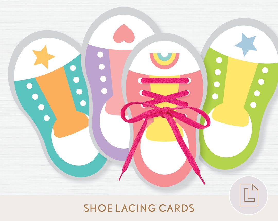 Shoe Lacing Cards Printable, Shoe Tying Practice Activity, Learning to ...