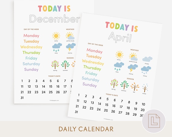 Kids Daily Calendar Circle Time Traceable Calendar Printable - Etsy
