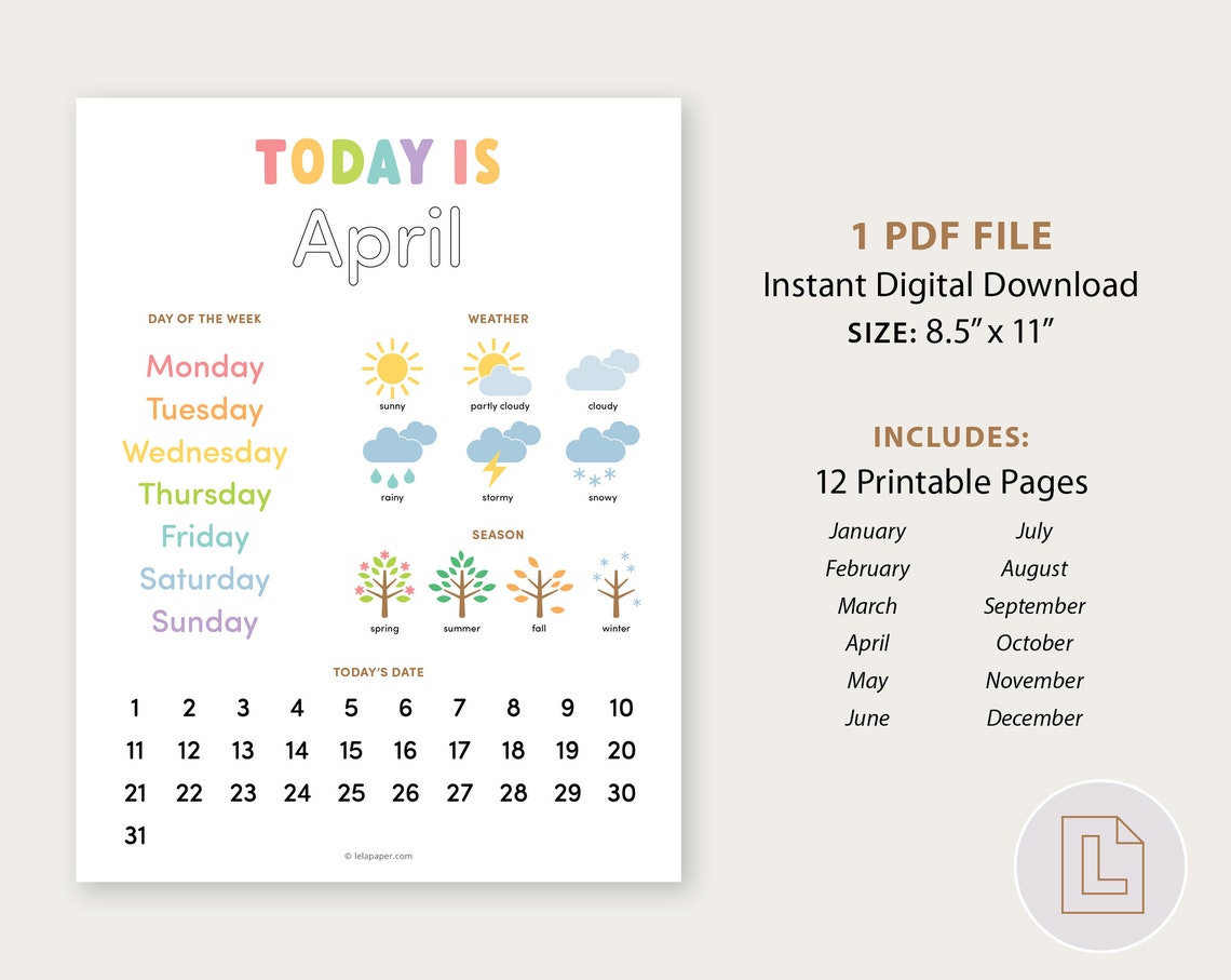 Kids Daily Calendar Circle Time Traceable Calendar Printable - Etsy