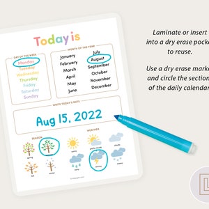 Kids Daily Calendar Printable: Morning Circle Time, Weather & Seasons ...