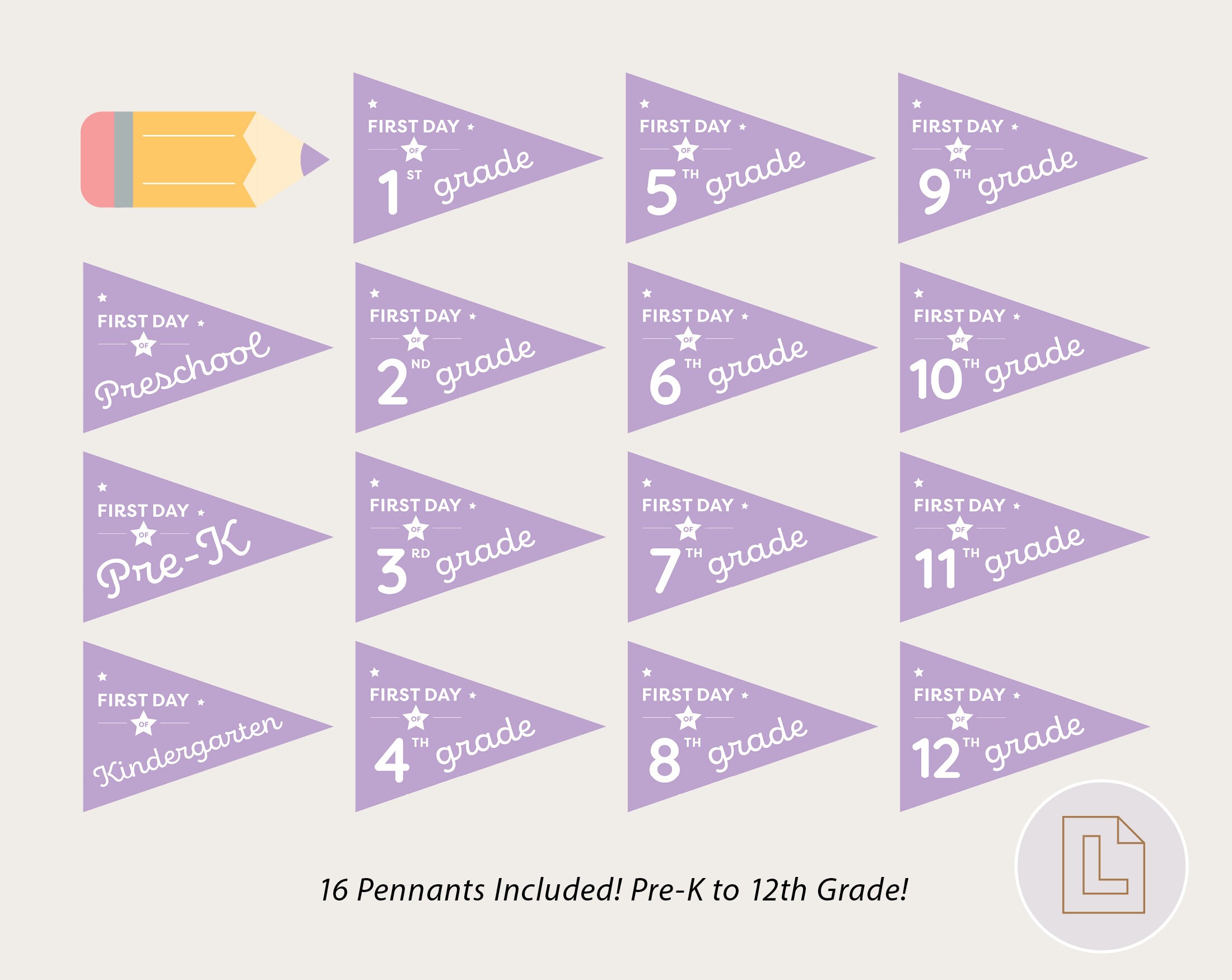 First Day of School Pennant Flags Printable | 2022 Prek Preschool ...