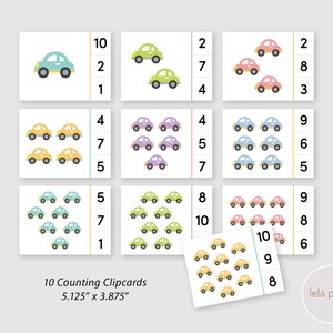 Counting Cars Montessori Clip Cards 1-10 | Number Counting Flashcards ...