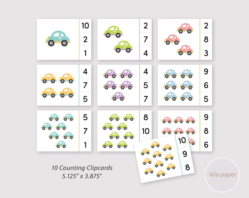 Counting Cars Montessori Clip Cards 1-10 Number Counting Flashcards for ...