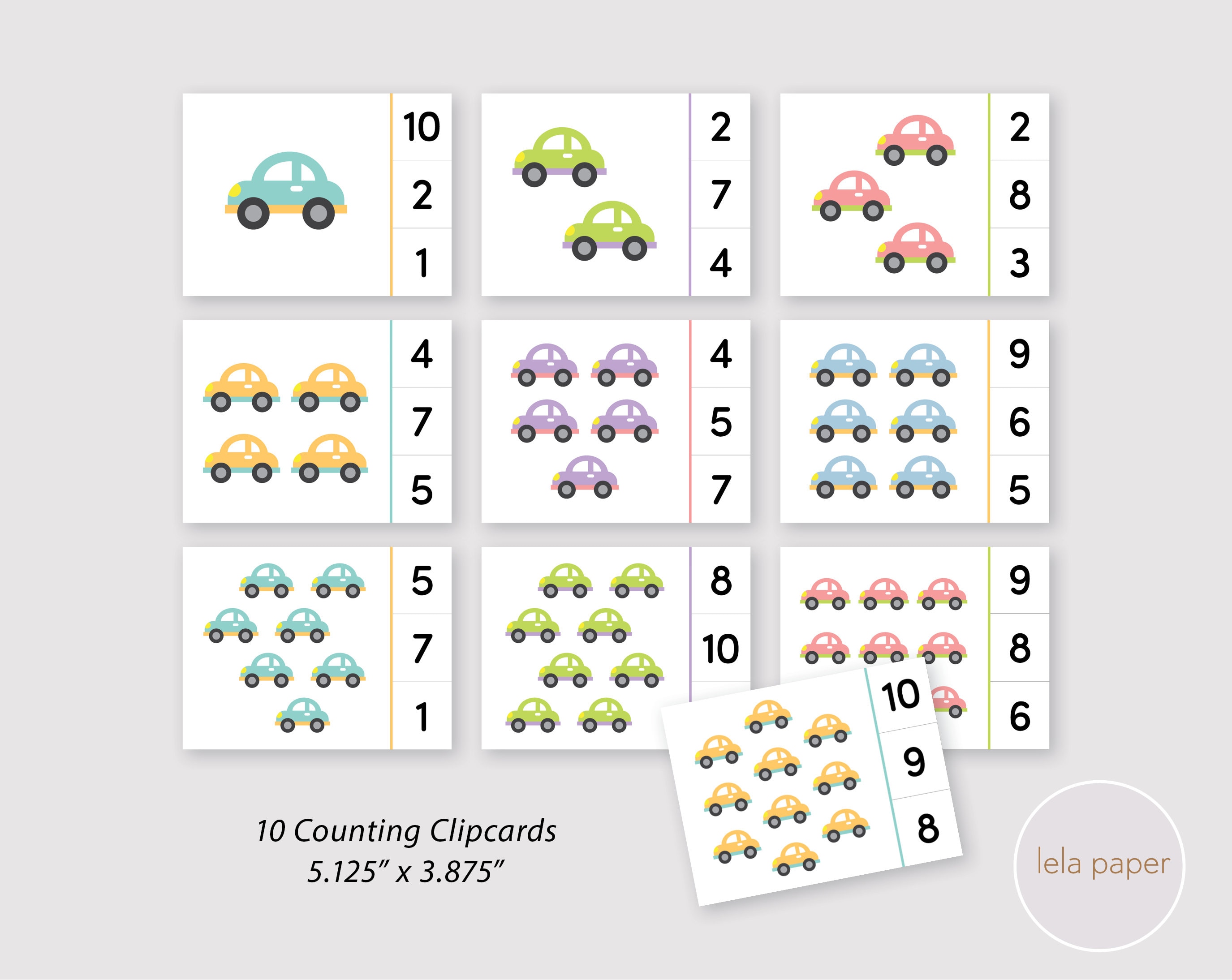 Counting Cars Montessori Clip Cards 1-10 Number Counting Flashcards for ...