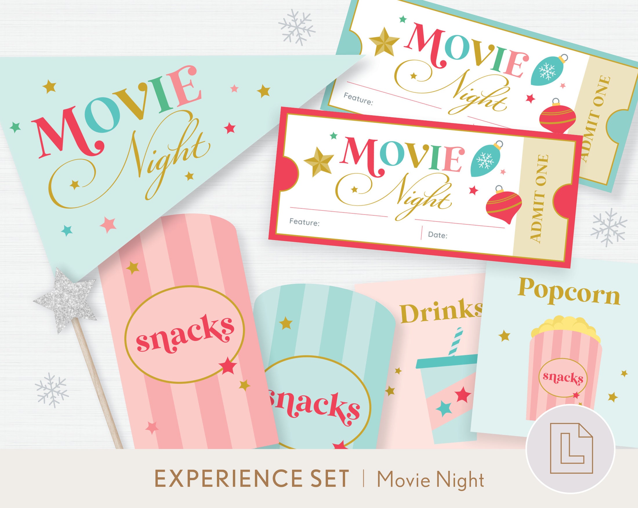 Christmas Movie Night Tickets Printable Set | Fun Family Movie Night ...