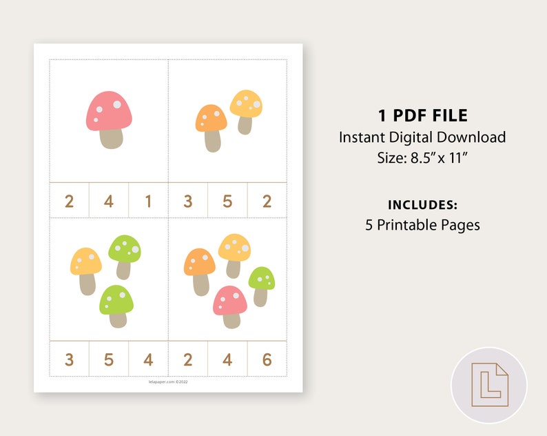 Mushroom Count and Clip Nature Cards | Counting 1-20 Number Flashcards ...