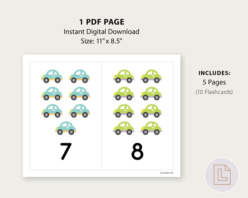 Counting Cars Flashcards Printable | Digital Learning Flash Cards ...