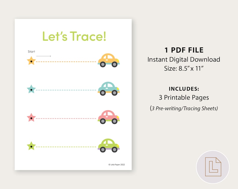 Cars Pre-writing Printable Prewriting Fine Motor Worksheet - Etsy