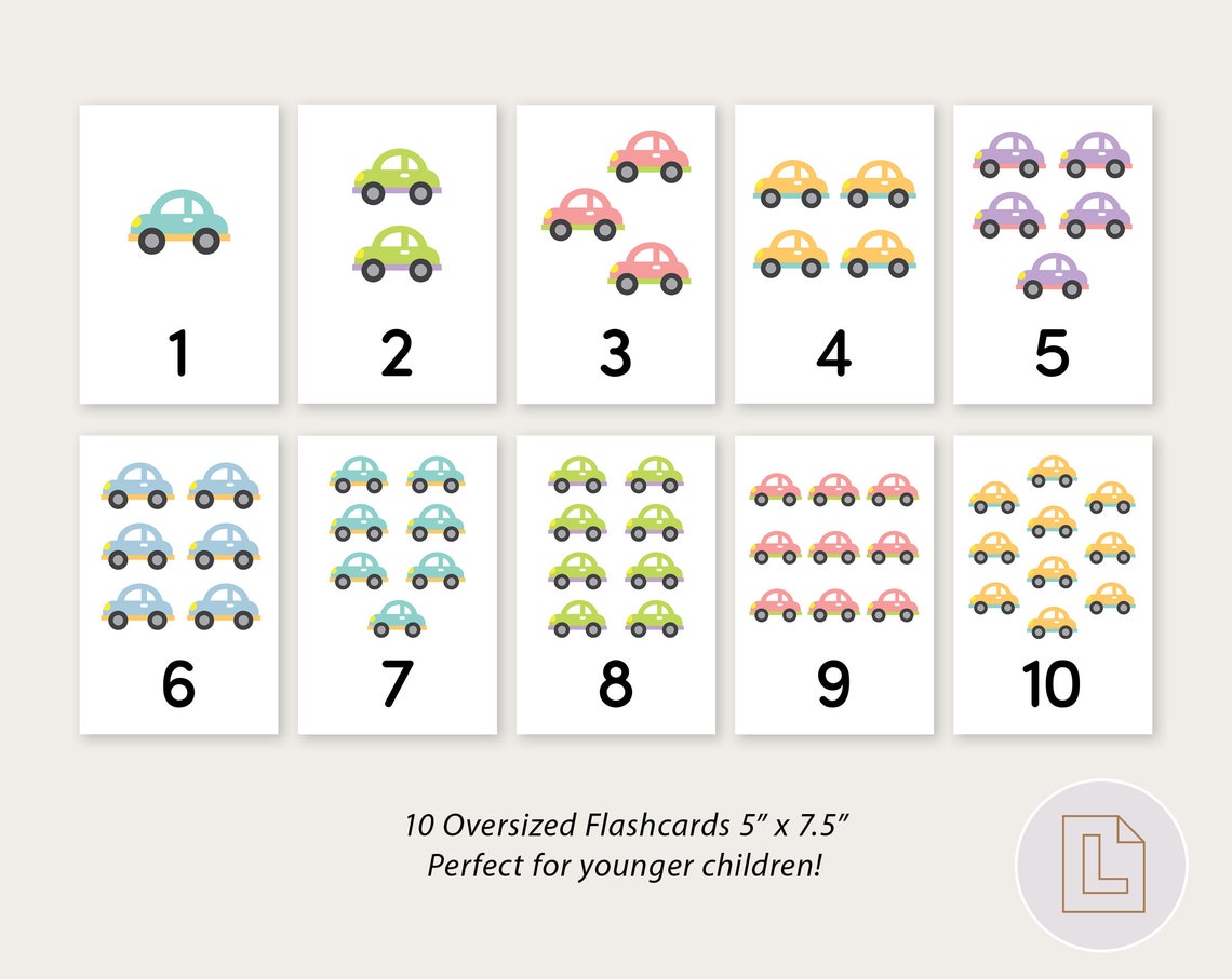 Counting Cars Flashcards Printable Digital Learning Flash Cards Count ...