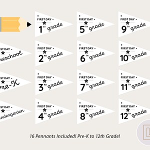 First Day of School Pennant Flags Printable Sign | Prek Preschool ...