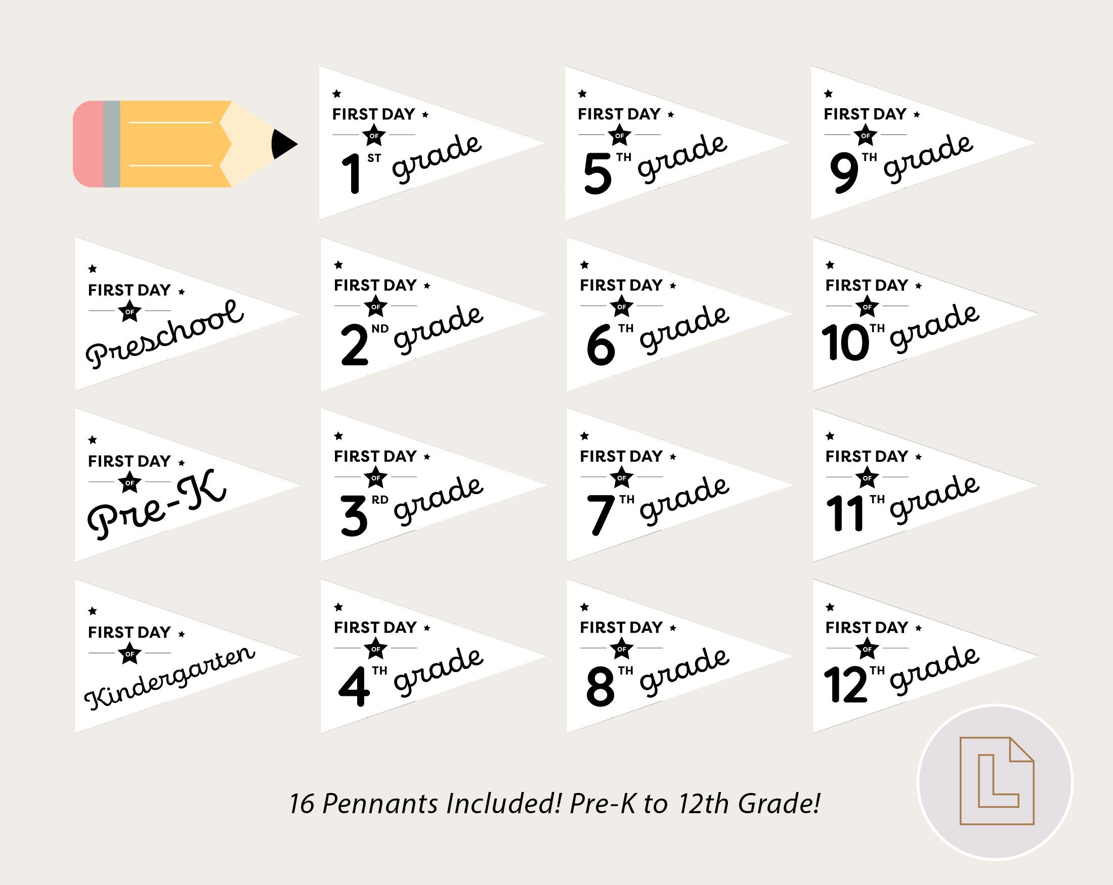 First Day of School Pennant Flags Printable Sign | Prek Preschool ...