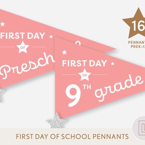 First Day of School Pennant Flags Printable Sign | Prek Preschool ...