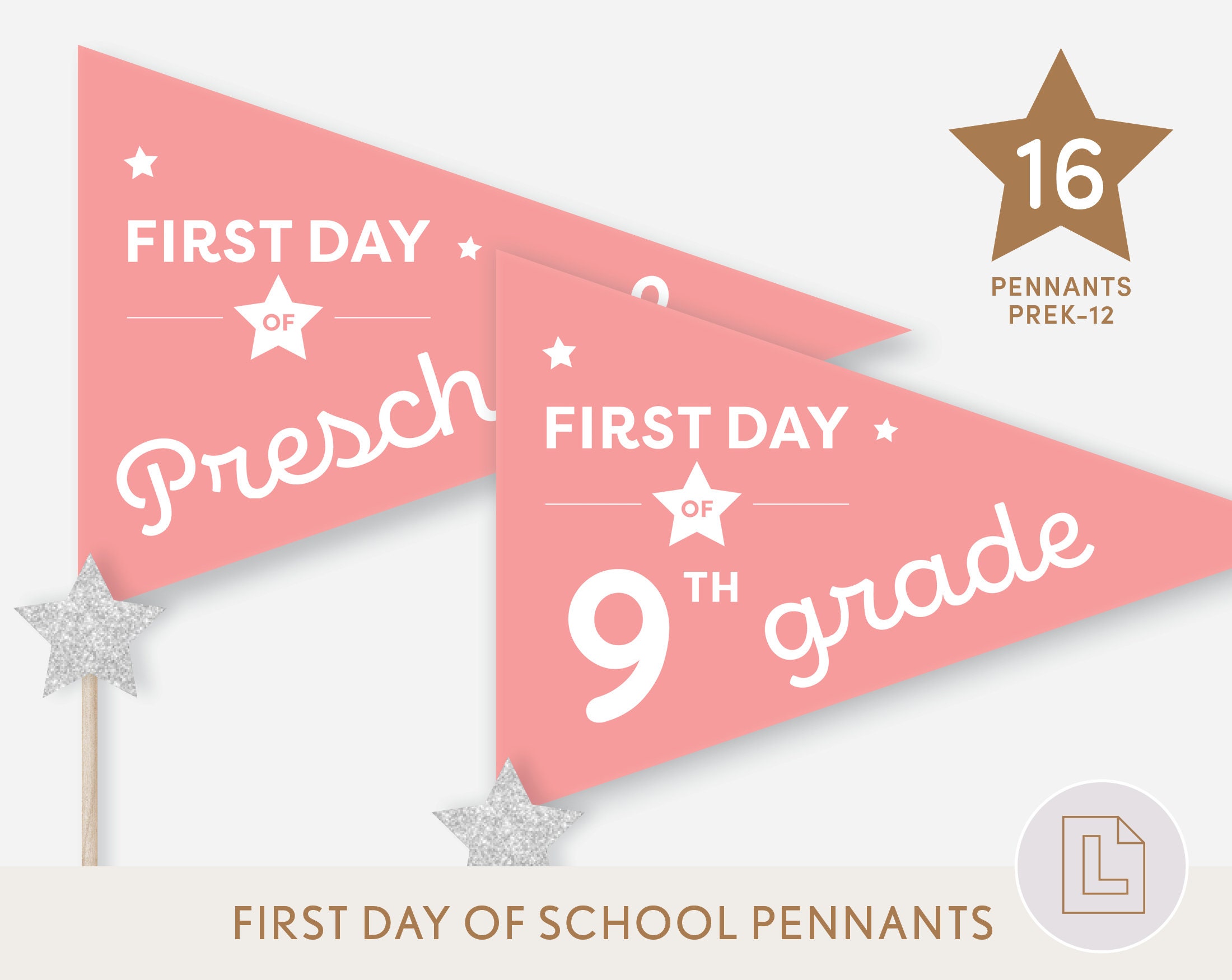 First Day of School Pennant Flags Printable Sign | Prek Preschool ...