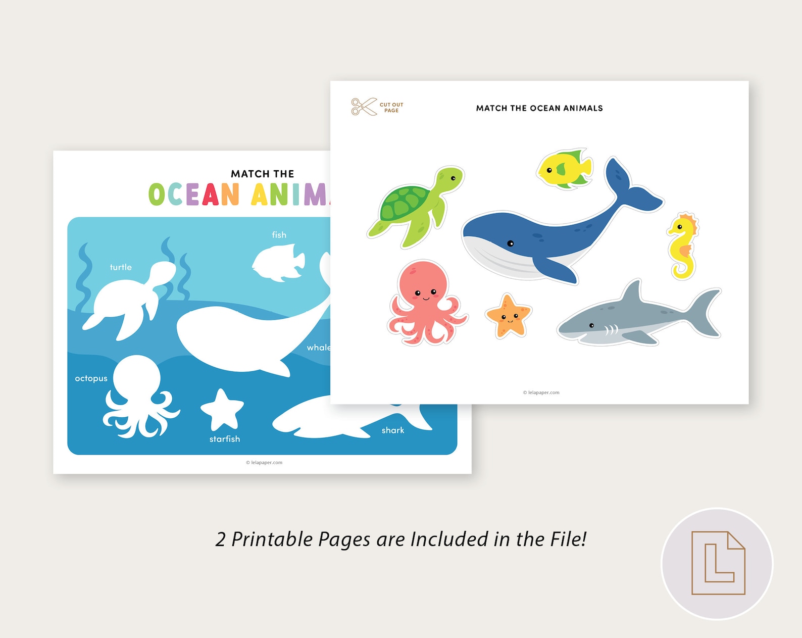 Ocean Animals Matching Activity Printable, Under the Sea Whale Shark ...
