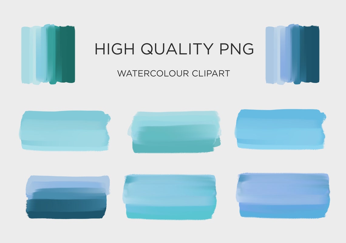 Brush Stroke Clipart, Pastel Brush Strokes, Watercolor Ocean Blue Brush ...