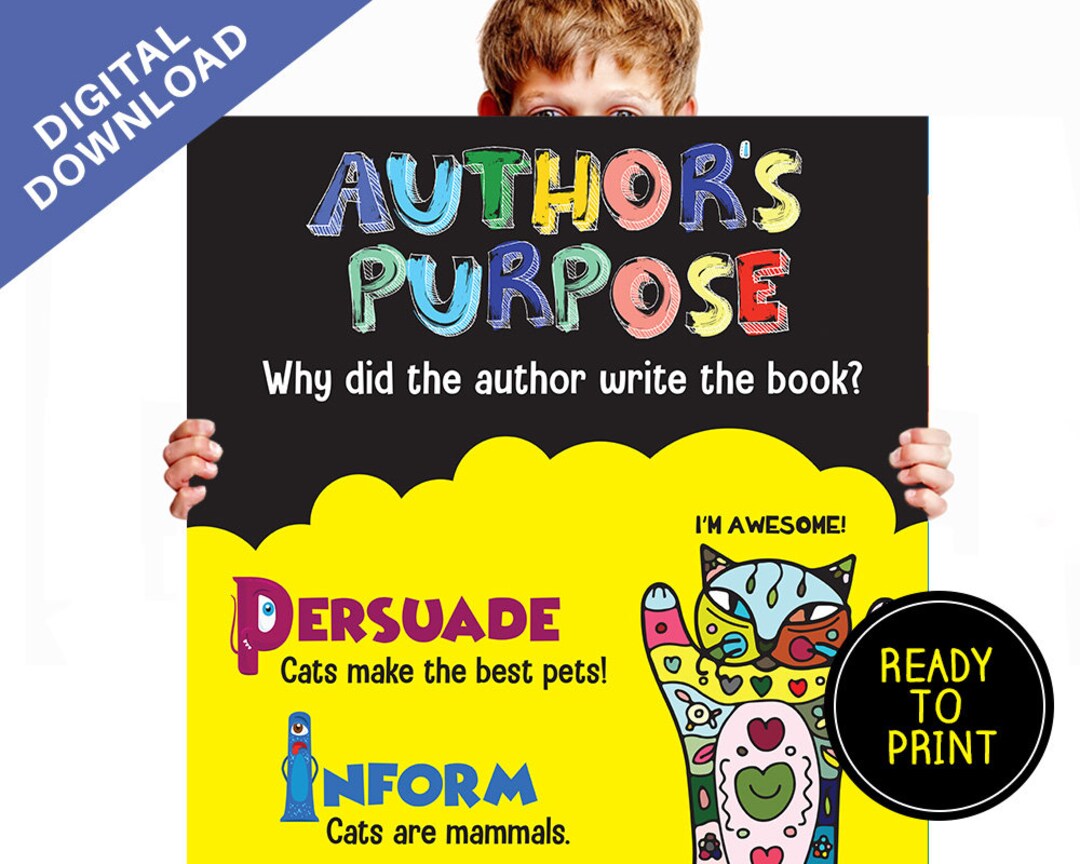 Author's Purpose Reading Classroom Poster, Classroom Decor, English ...