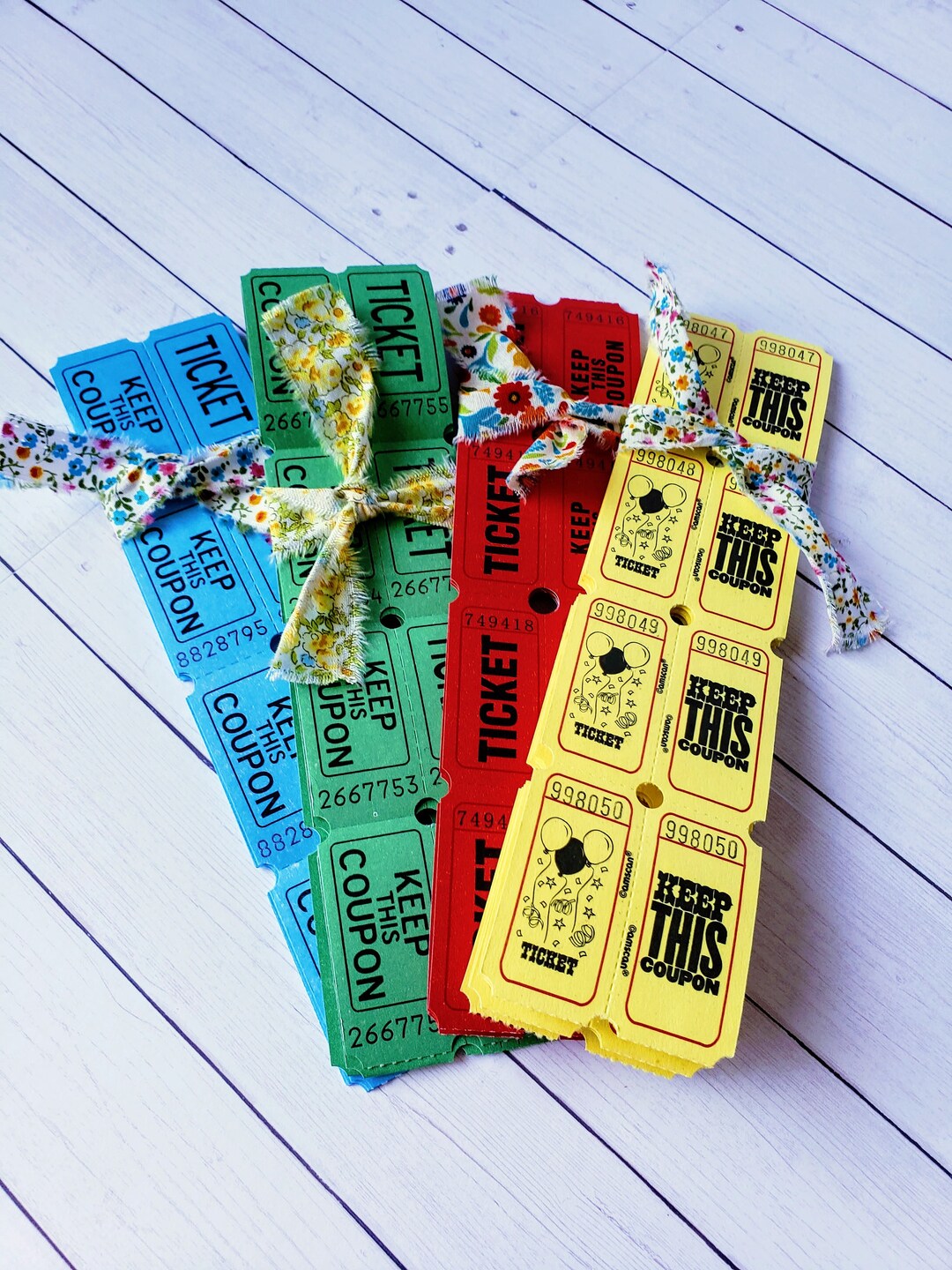 Set of 20 Two Part Tickets /choose From Red, Blue, Green, or Yellow ...