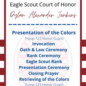 Patriotic Eagle Scout Program (digital Download Printable) - Personalized - Etsy