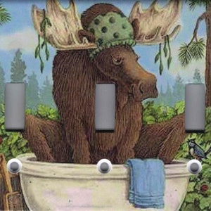 MOOSE IN BATHTUB Bathroom Home Wall Decor Light Switch Plates and ...