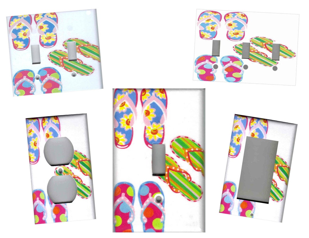 COLORED FLIP FLOPS on White Home Wall Decor Light Switch Plates and ...