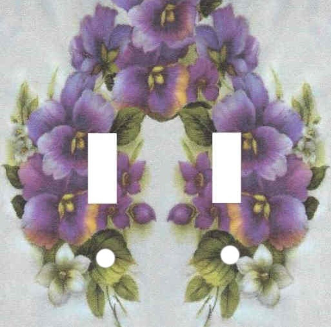 PURPLE PANSIES on GREY Home Wall Decor Light Switch Plates and Outlets ...