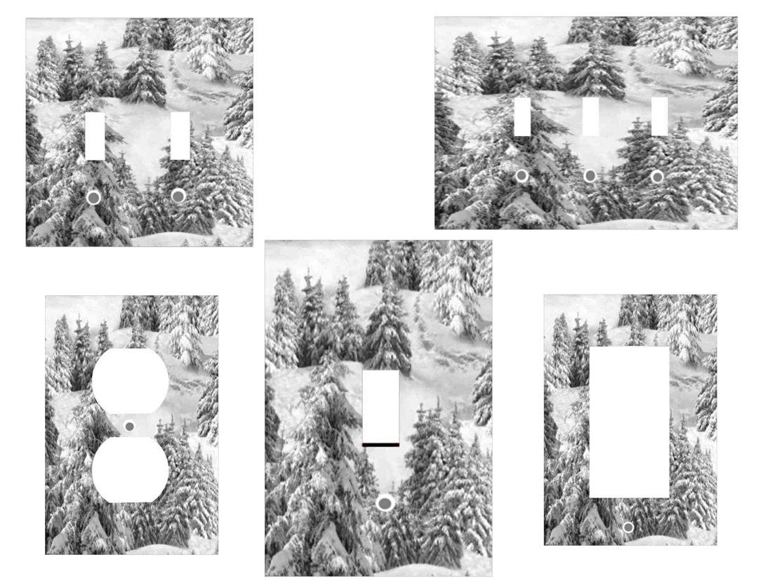 SNOW COVERED EVERGREEN Trees Black Grey Tones Home Decor Light Switch ...