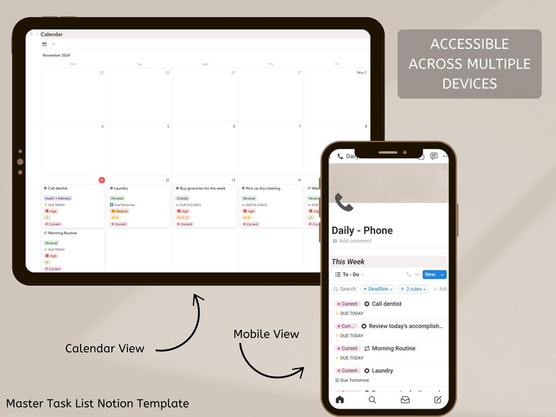 Notion Template | Master Task List | Task Manager - Etsy