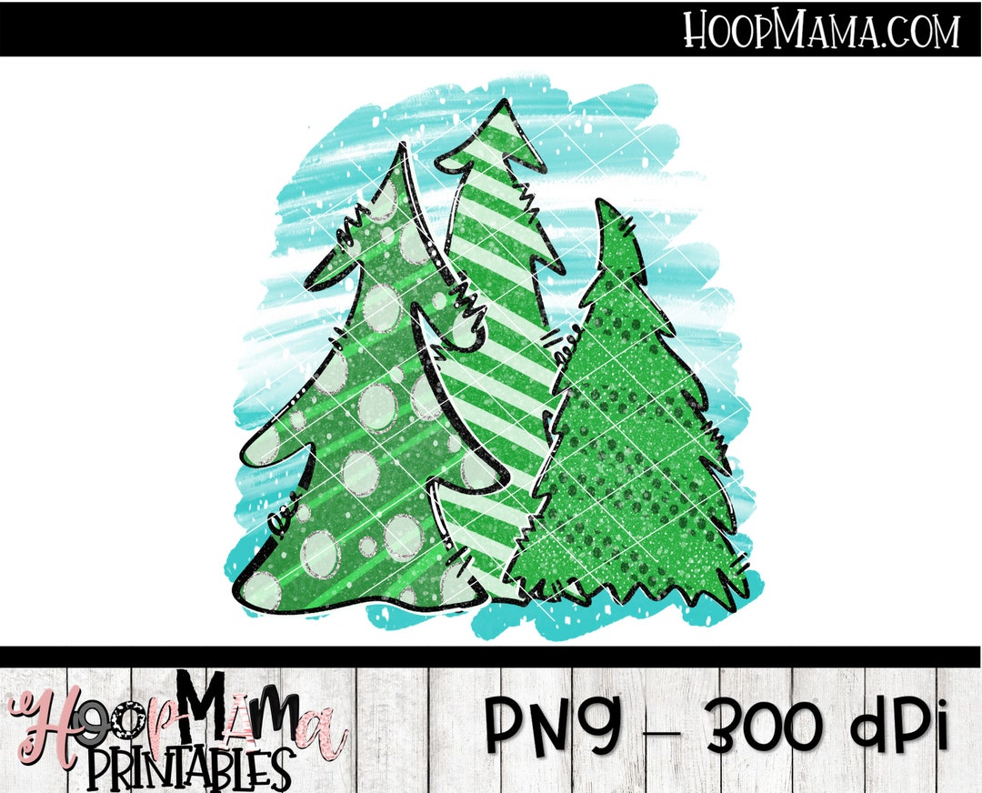 Christmas Tree Trio With Blue Background - Christmas Printable ...