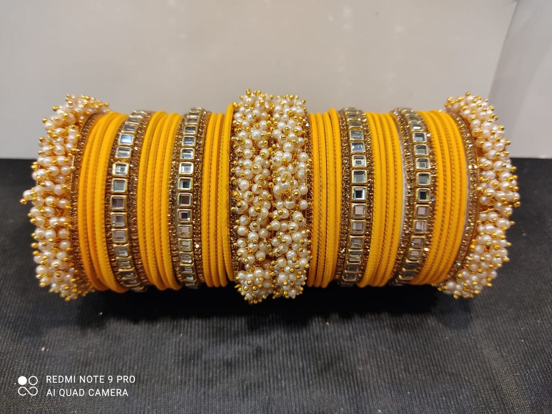 Yellow Color Bangles Met Bangles Prefect for Haldi Wedding Bangles ...