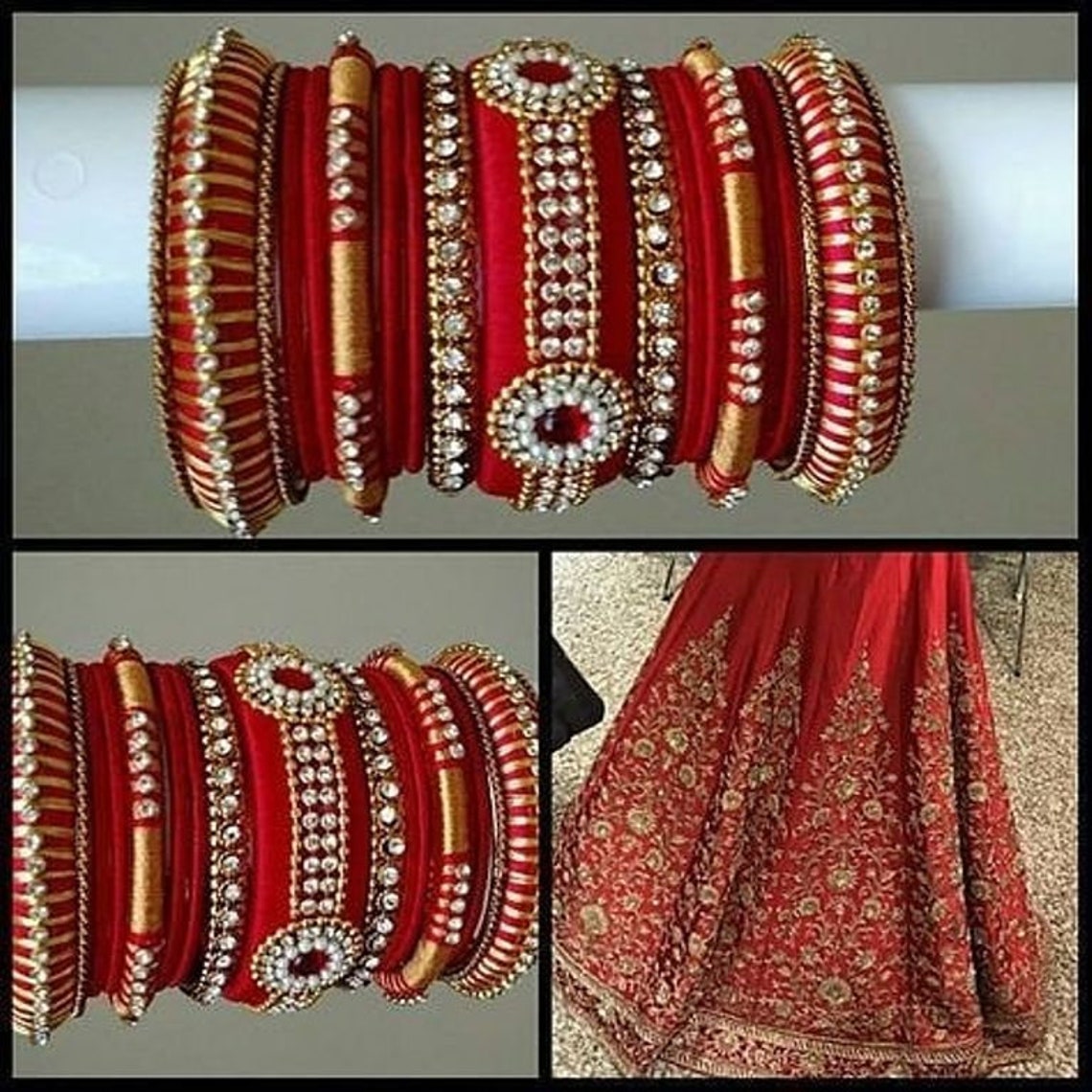 Red and Golden Color Silk Thread Bangle Jewelry Bridal for | Etsy