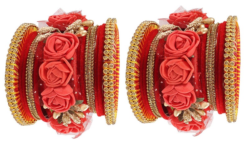 Red Color Silk Thread Desi Bangles Heavy Look Bridal Wedding | Etsy