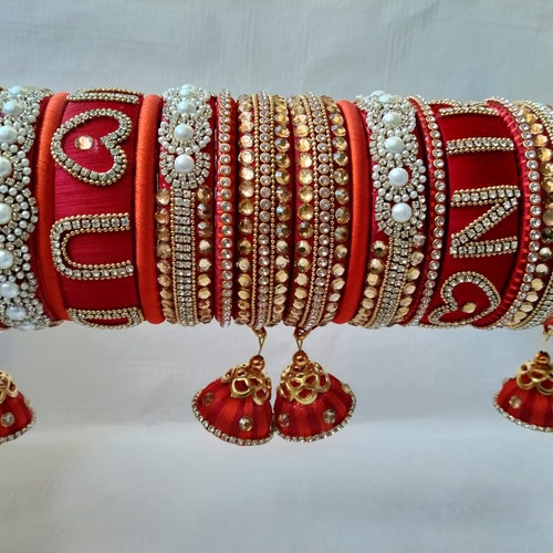 Wedding Name bride and Groom Red Color Silk Thread Bangles - Etsy