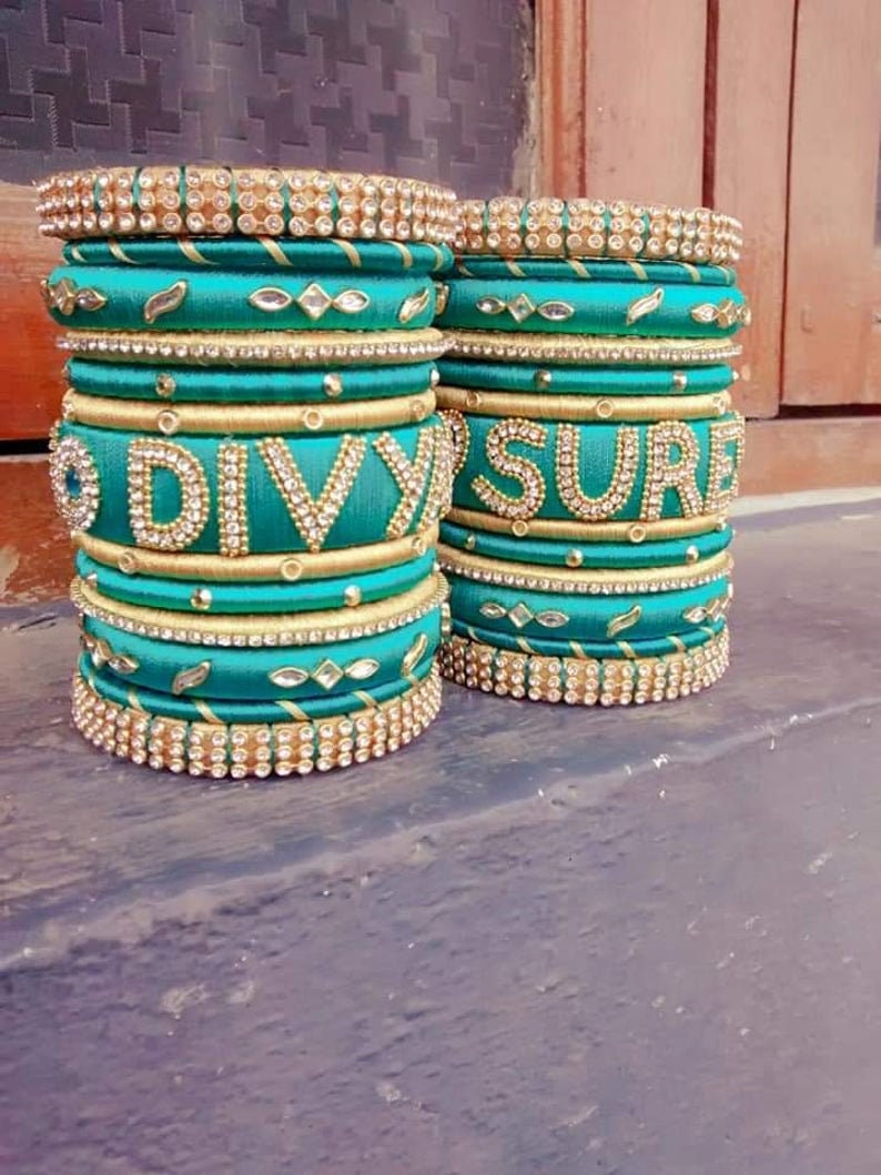 Bride and Groom names Silk Thread bangles ColorName Can Be | Etsy