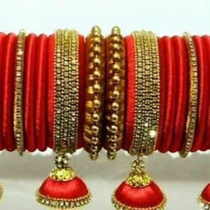 Unique Gift for Bridal Set Blood Red Color Silk Thread Bangles for ...