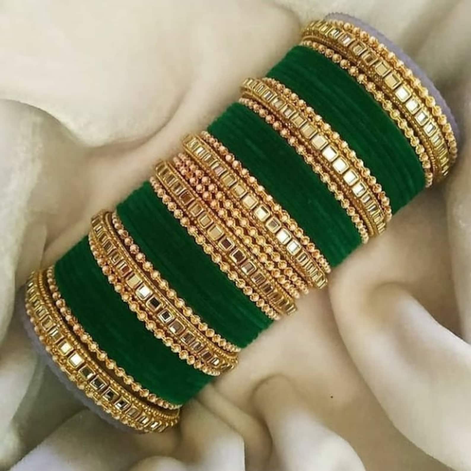Dark Green Color Indian Pakistani Bridal Bangles With Kundan - Etsy