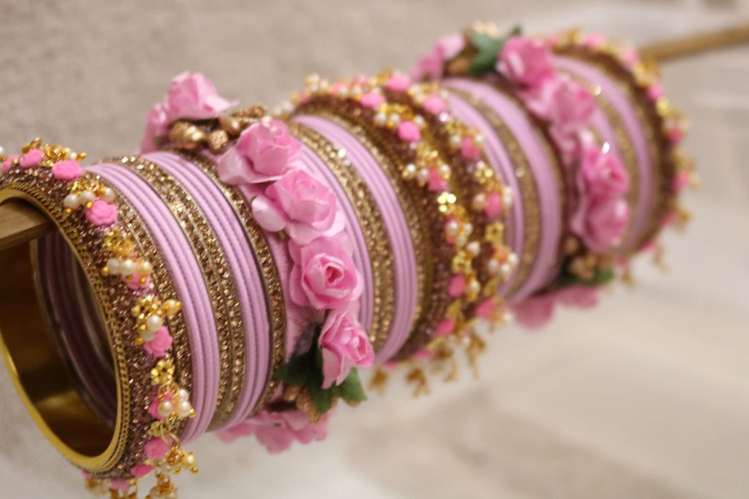 Baby Pink Color Bangles With Flower Bangles Bridal Wedding Collection ...